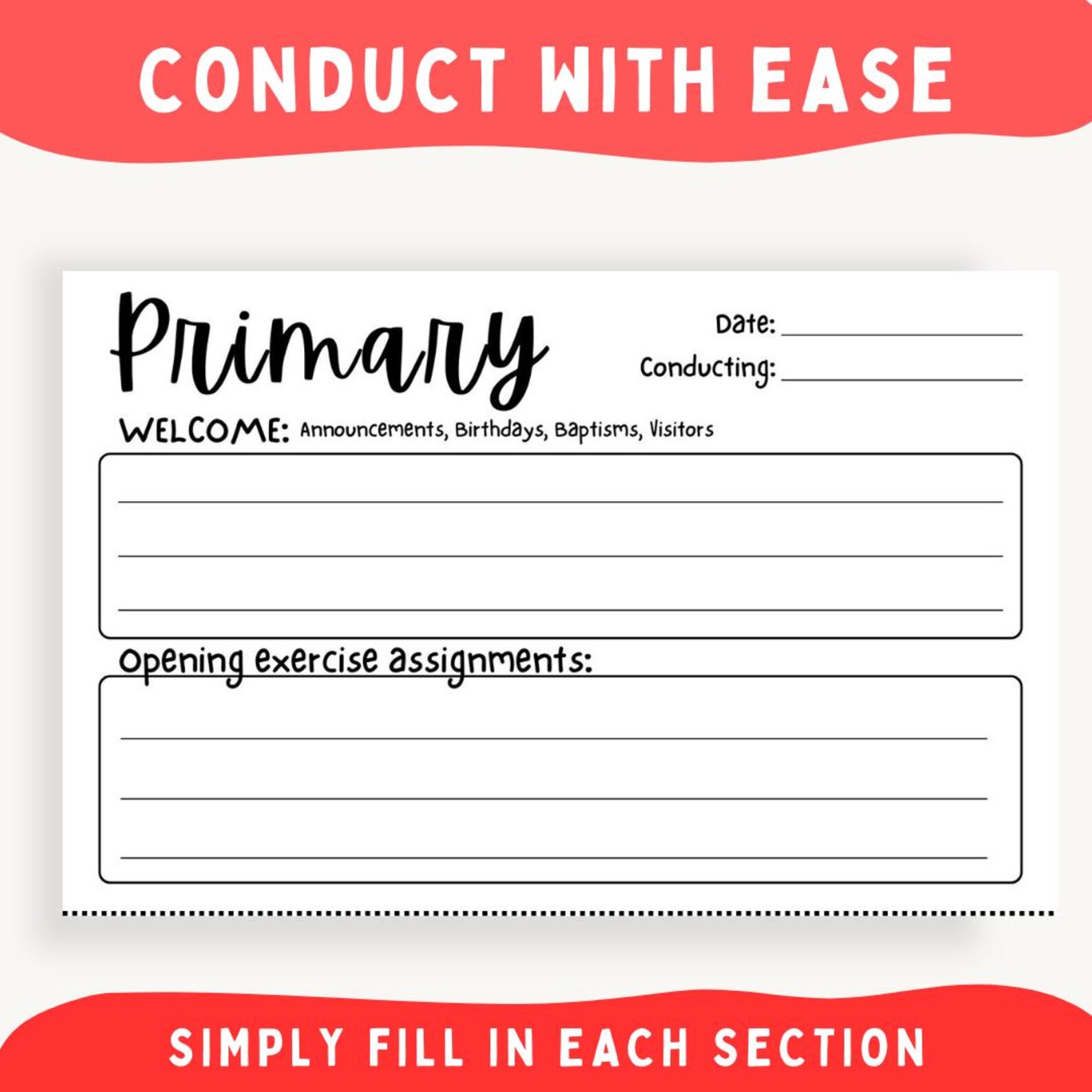 Primary Conducting Outline, Blank Primary Conducting Sheet, LDS Primary ...