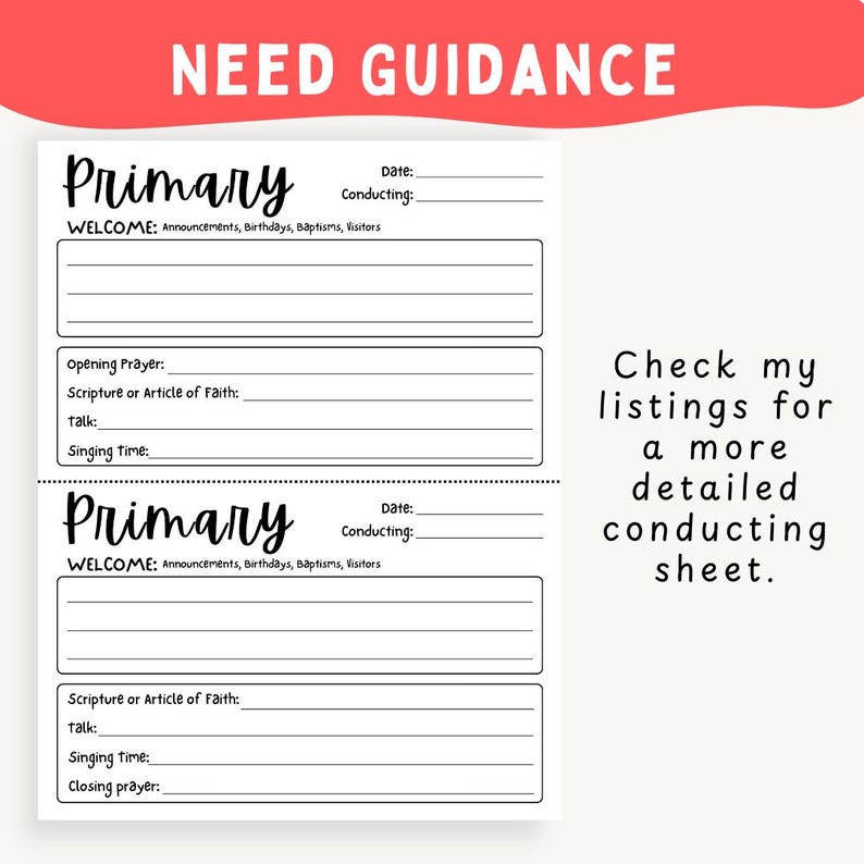 Primary Conducting Outline, Blank Primary Conducting Sheet, LDS Primary ...
