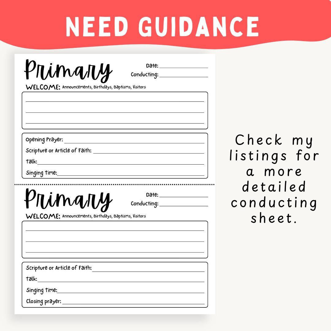 Primary Conducting Outline, Blank Primary Conducting Sheet, LDS Primary ...