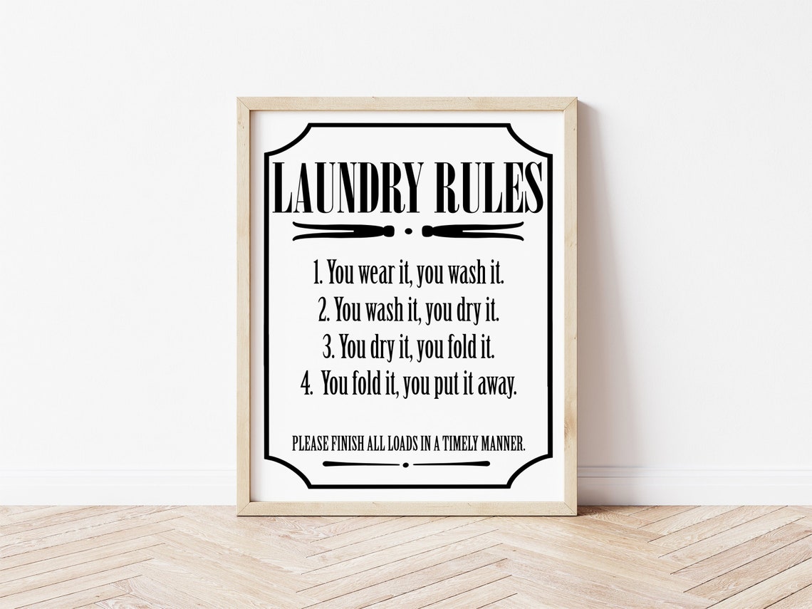Laundry Room Sign, Laundry Guide, Laundry Rules Print, Farmhouse ...