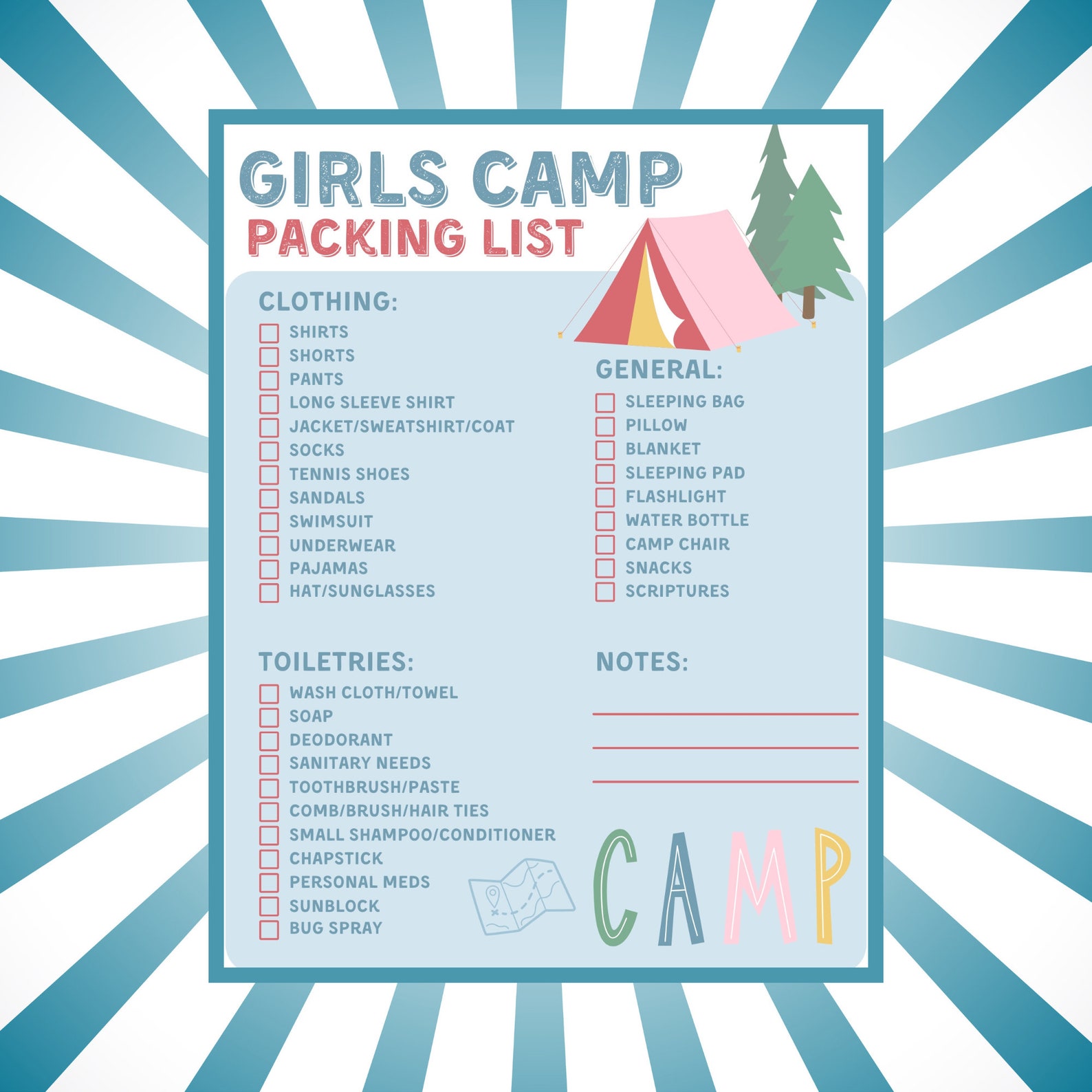 Girls Camp Packing List, LDS Girls Camp Printable, Young Womens Camp ...
