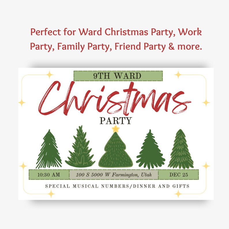Editable Christmas Party Invitation, Landscape Holiday Party Invitation ...