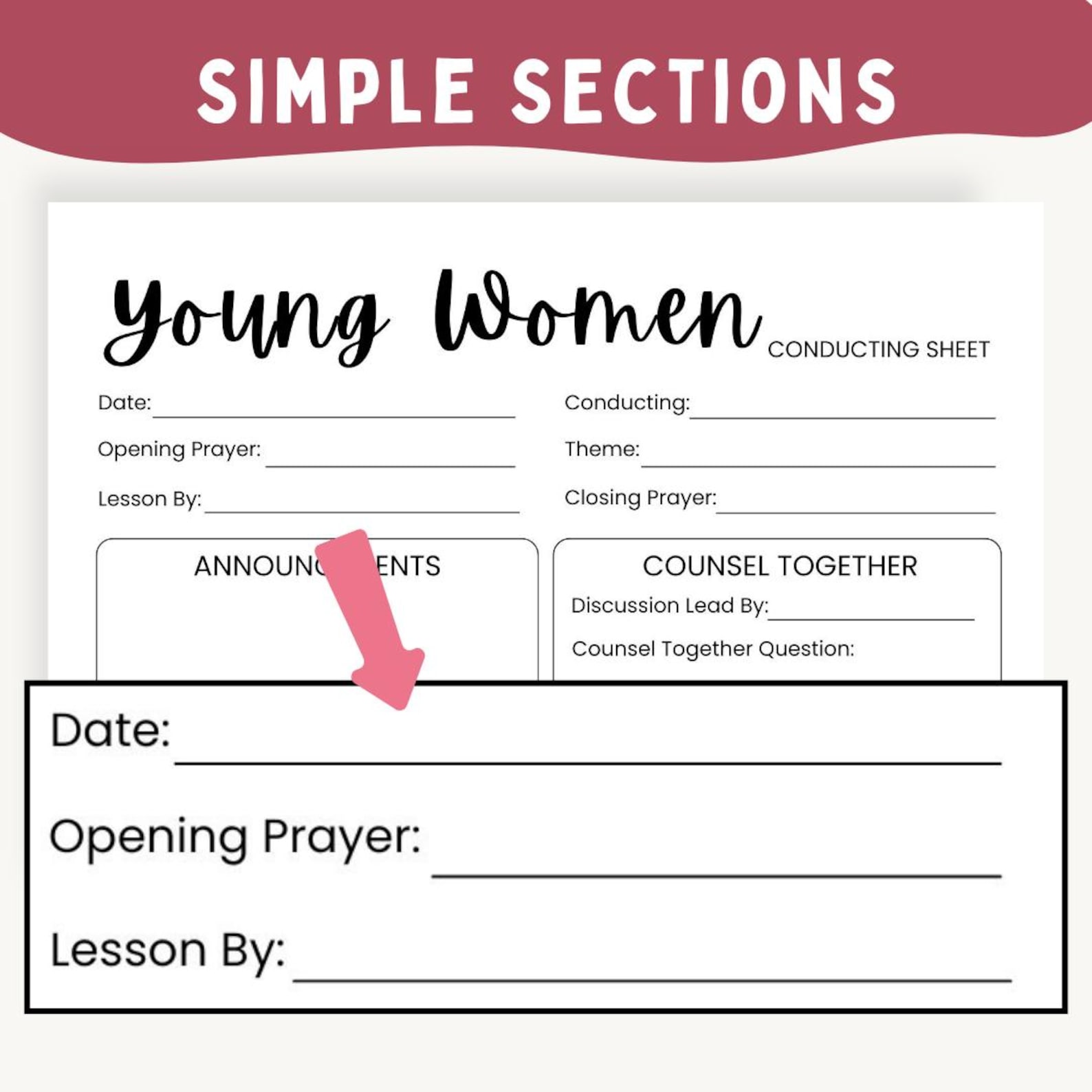 Young Women's Conducting Sheet, LDS Young Women Class Conducting, 2025 ...