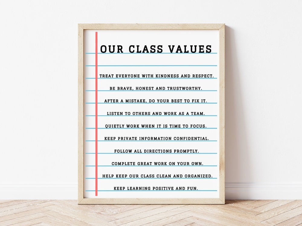Class Rules Download, Classroom Values Printable, Middle School Class ...