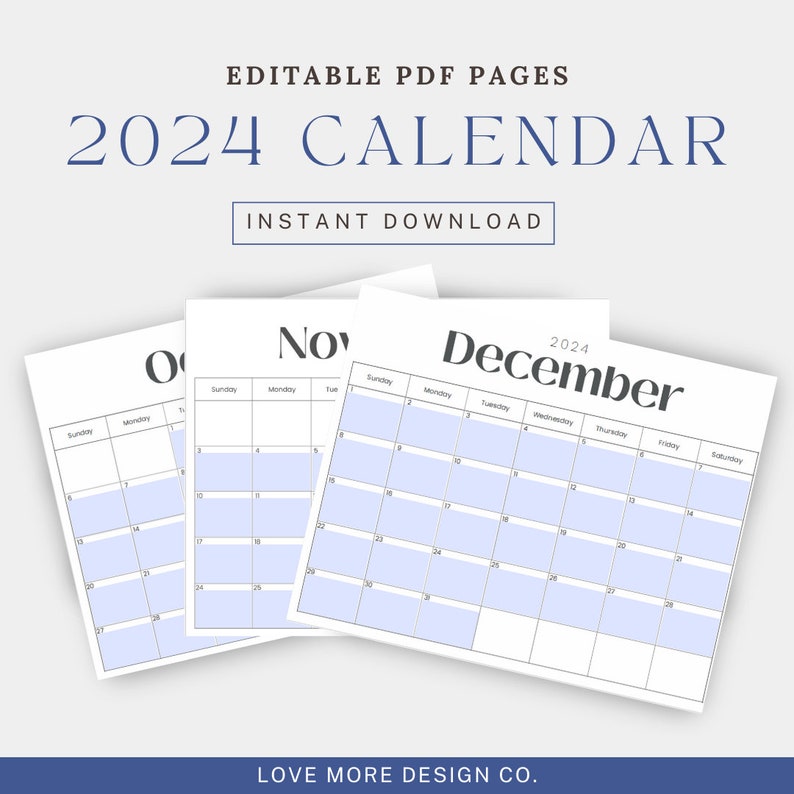 2024 Blank Calendar, Editable 2024 Calendar, Horizontal Fillable ...