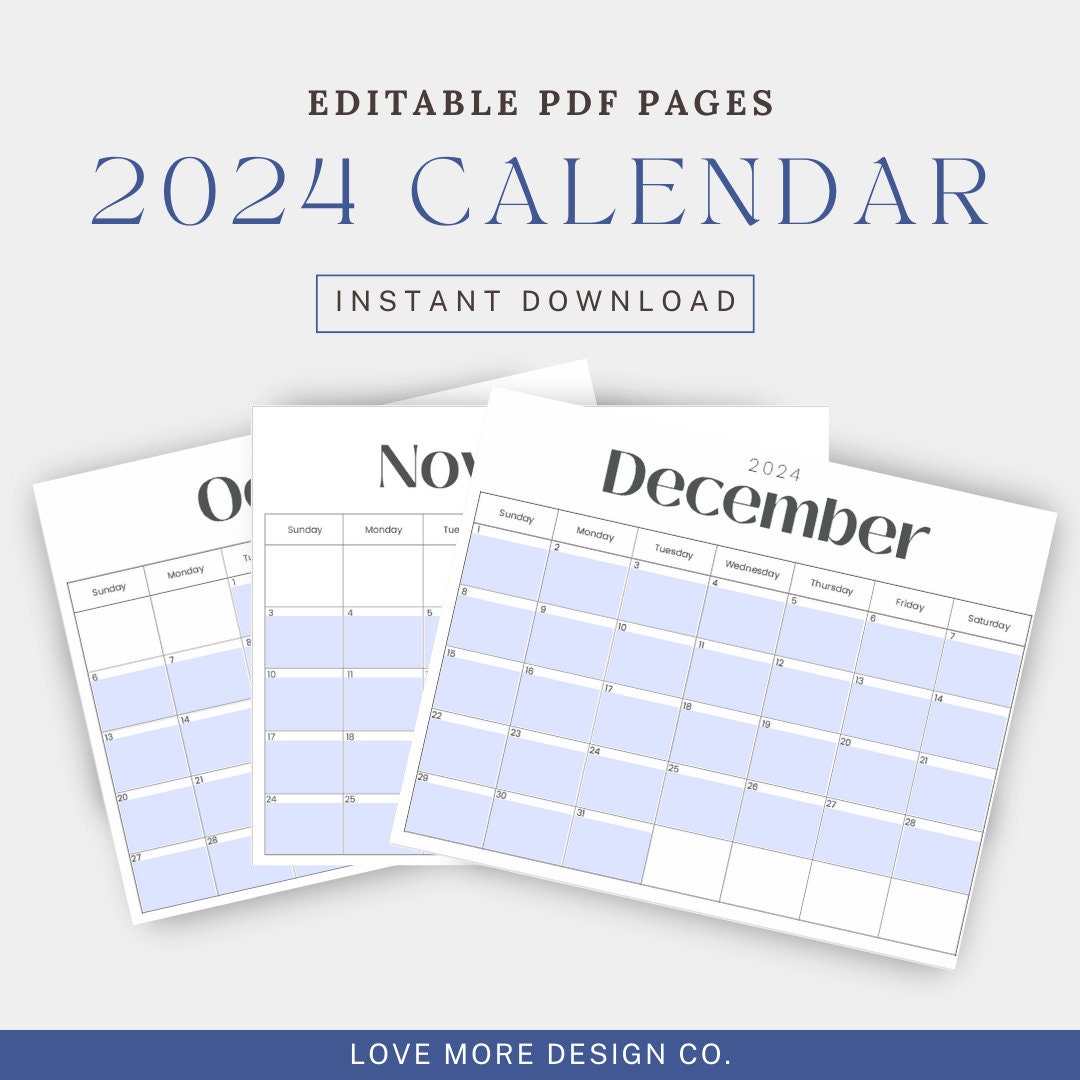 2024 Blank Calendar, Editable 2024 Calendar, Horizontal Fillable ...