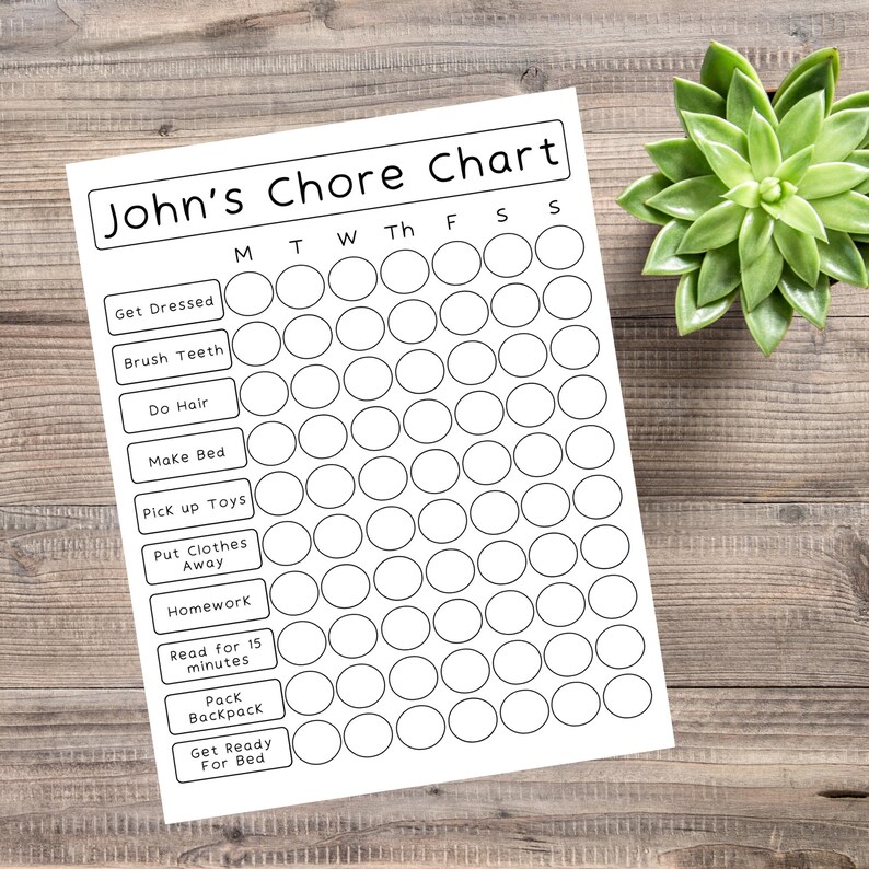 Editable Kids Chore Chart, Chore Chart, Chore Chart Template, Printable ...