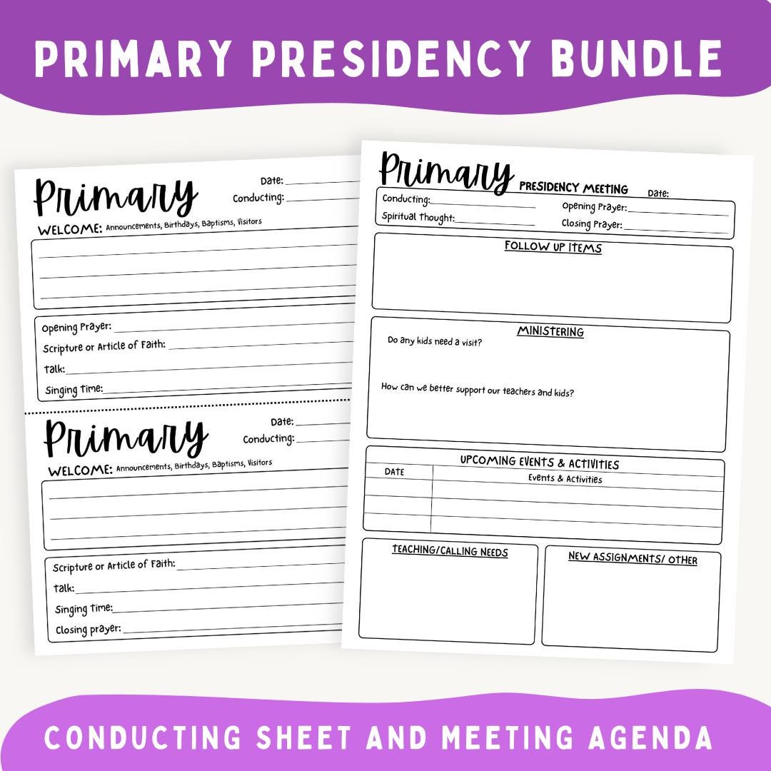 Primary Conducting Outline, Primary Presidency Meeting Agenda and ...