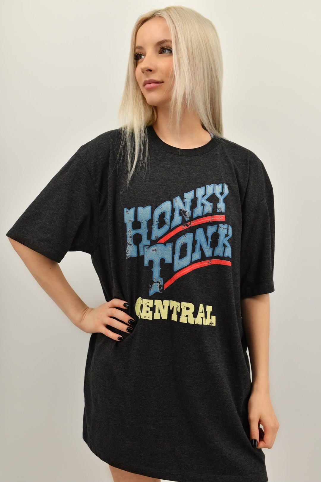 Western Graphic Oversized Tee- Honkey Tonk Central Crewneck Oversized ...