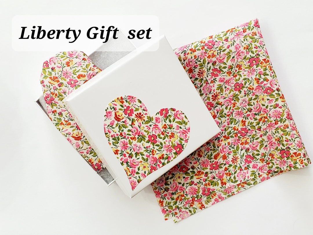 Liberty Gift Set / HEART Lavender Sachet, Handkerchief & White Gift Box ...