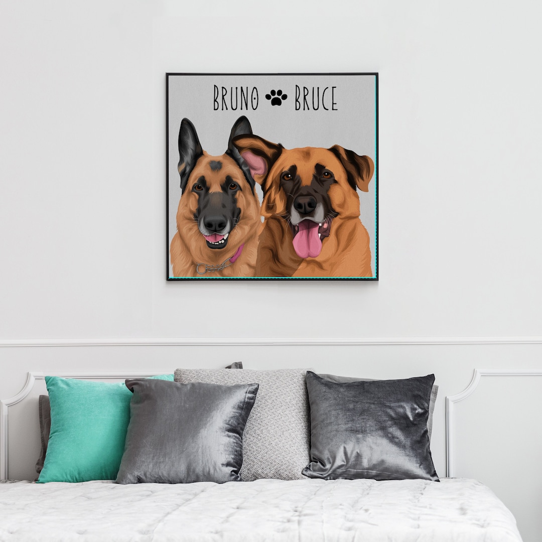 Personalised Custom Dog Cat Poster - Pet Portrait Print - 2 Pets (any ...