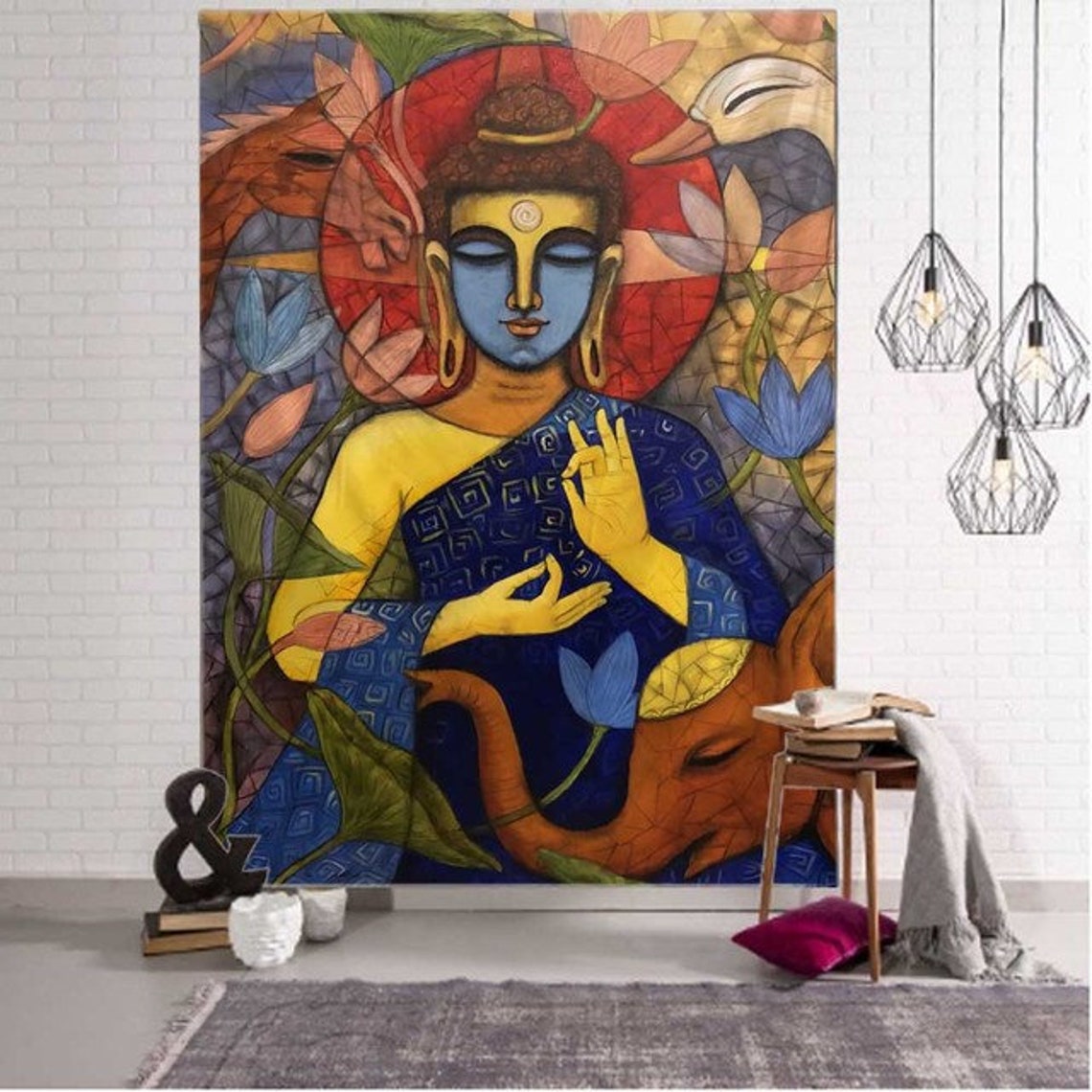 Buddha Tapestry Buddha Art Wall Hanging Painting Style Yoga Meditation ...