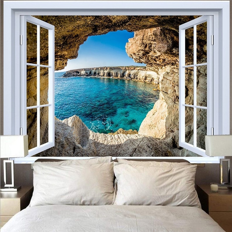 Open Window View Tapestry Cave Sea Beautiful Nature Wall - Etsy