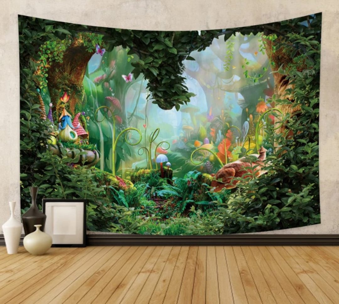 Whimsical Enchanted Forest Wall Hanging Tapestry - Mushroom Fantasy ...