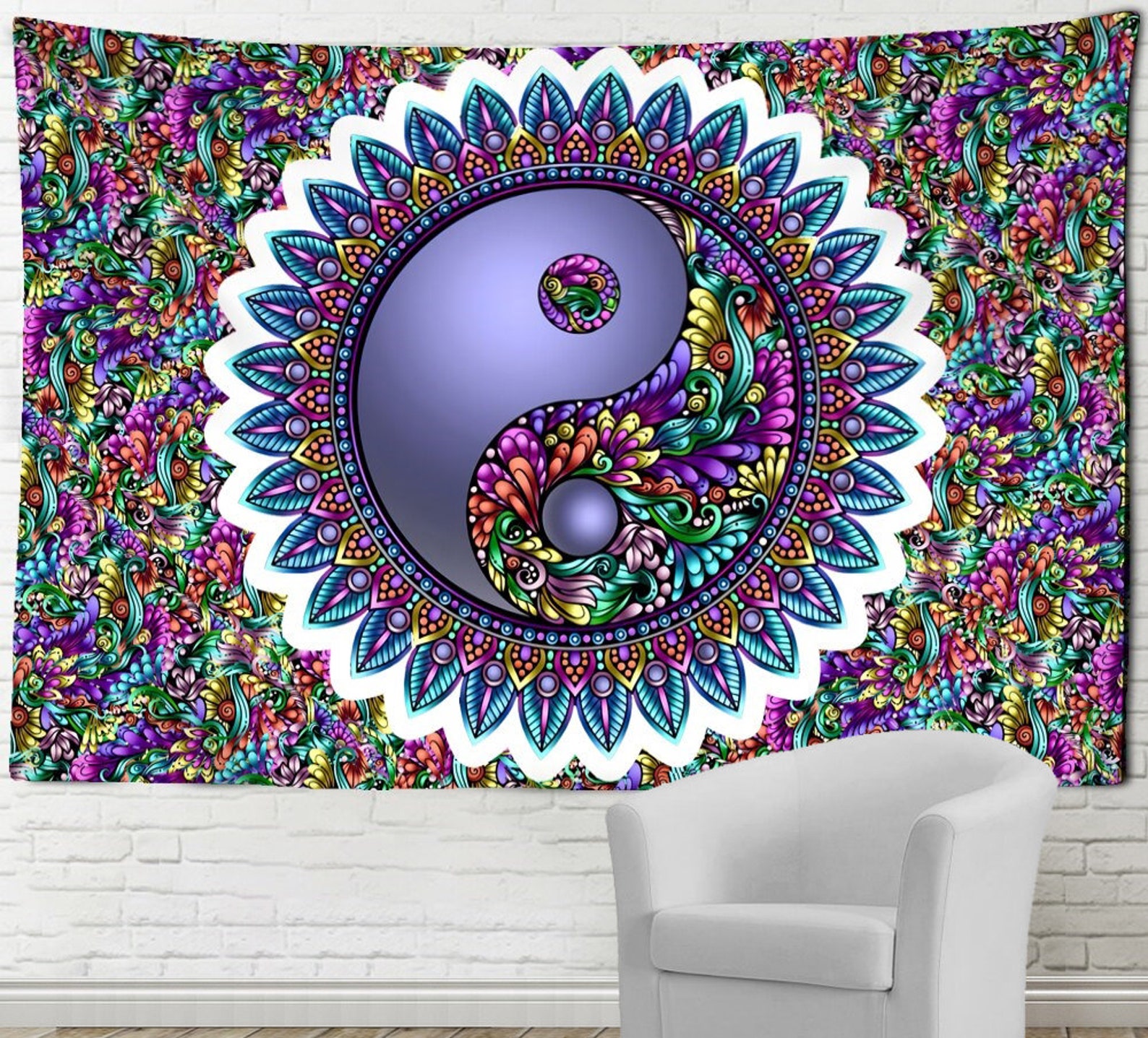 Yin Yang Tapestry Wall Hanging Floral Mandala Tapestries | Etsy