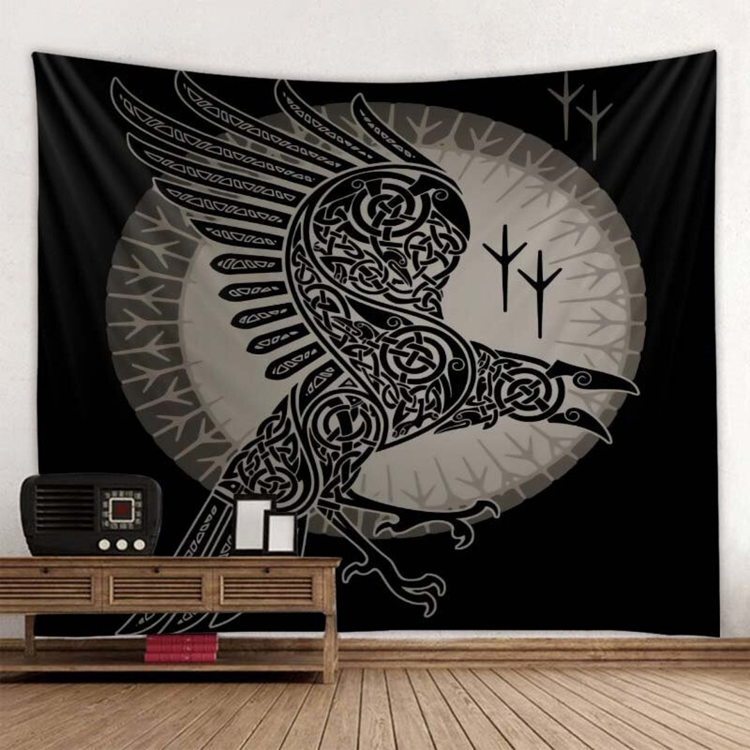 Viking Raven Tapestry Ancient Norse Rune Symbol Wall Hanging Viking ...