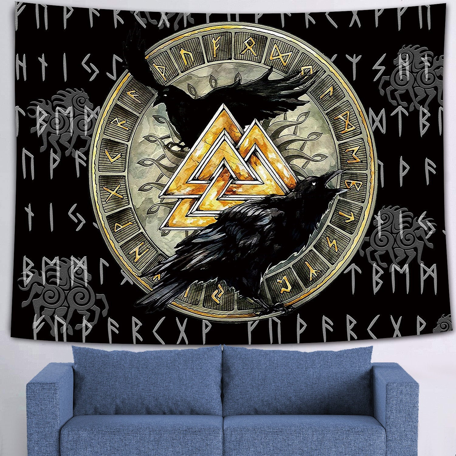 Viking Tapestry Raven Wall Tapestry Wall Hanging Runic Tapestries for ...