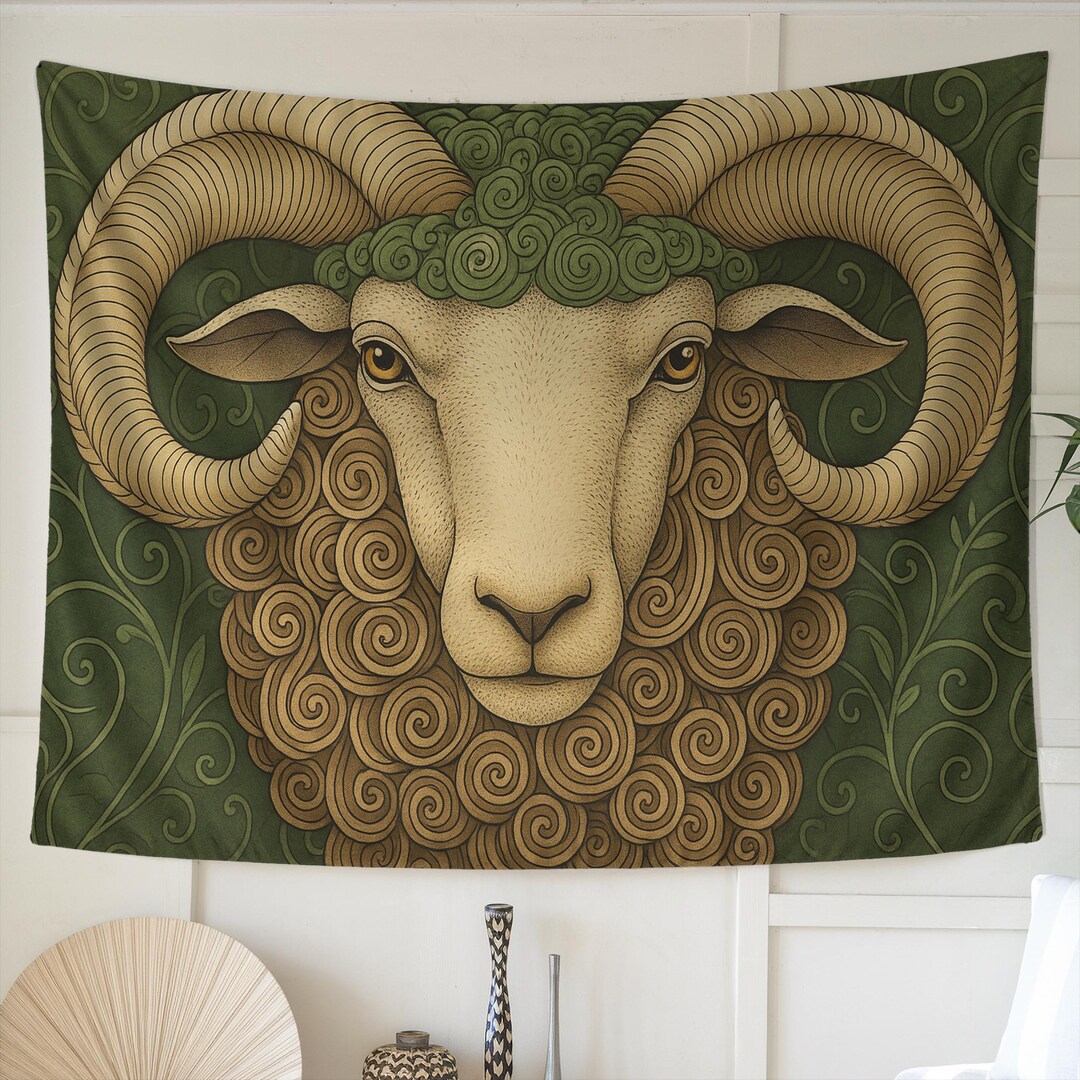 Ram Tapestry Wall Hanging - Bold Horned Ram Decor, Celtic Animal Art ...