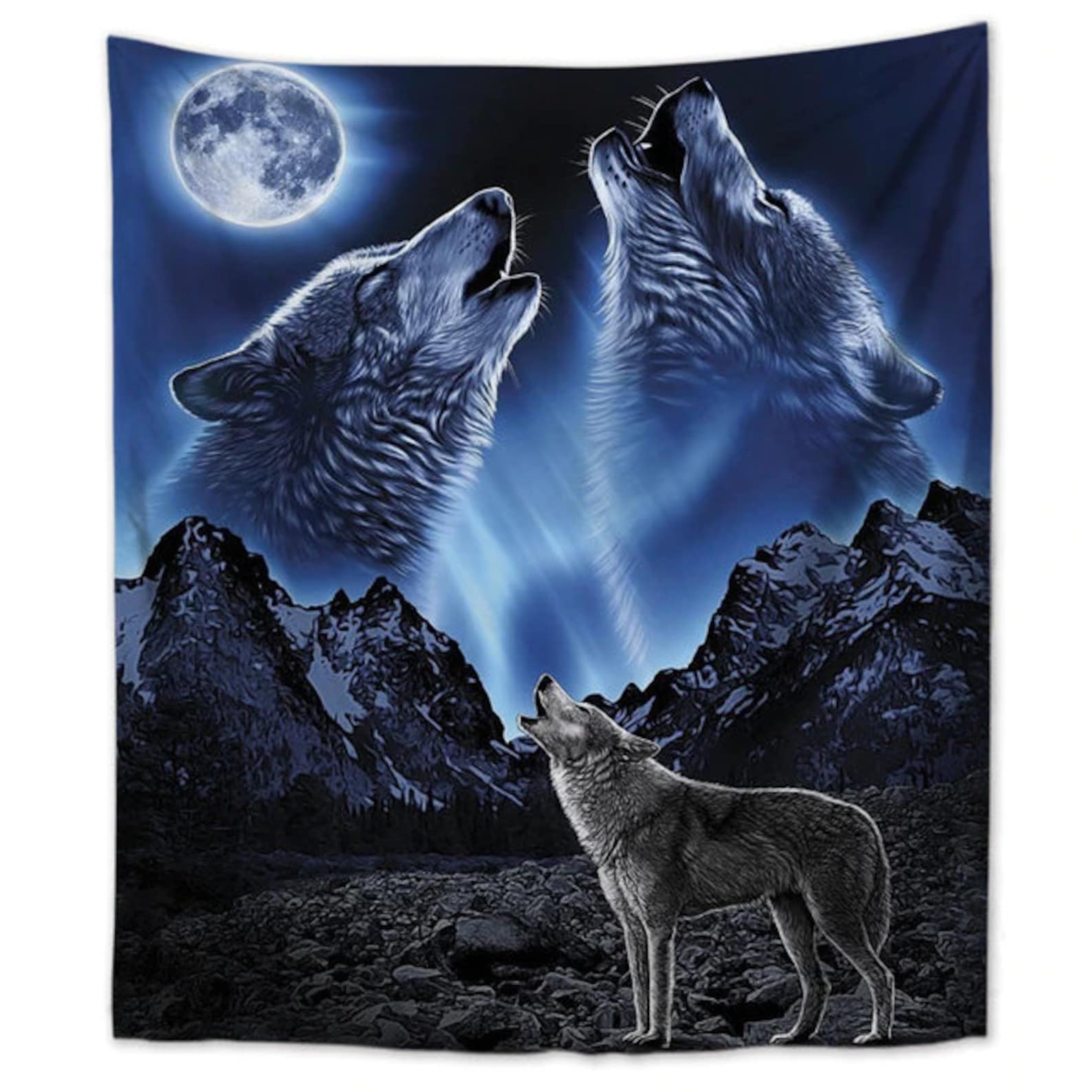 Wolf Tapestry, Moon Howling Wolf Wall Tapestries Wolves Wall Hanging ...