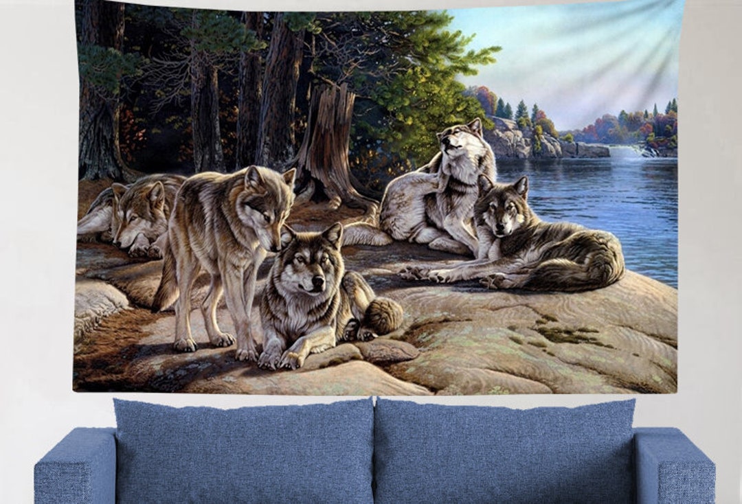 Wolf Tapestry Wolves Wall Tapestry Wall Hanging Wild Animal Wall Decor ...