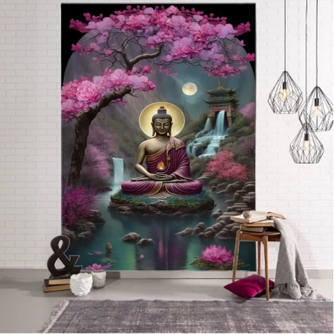 Buddha Tapestry Buddha Wall Art Spiritual Wall Tapestry Cherry Tree ...