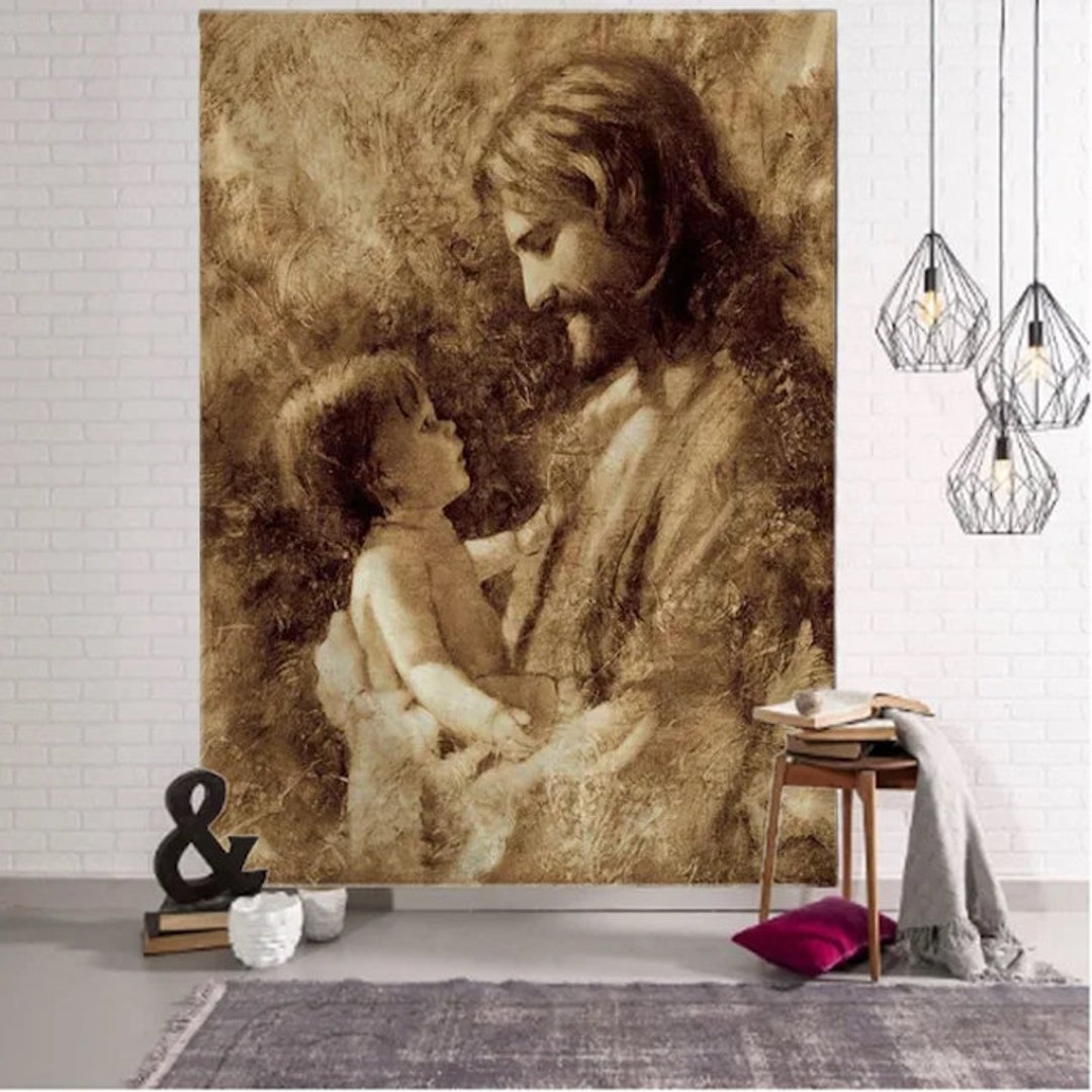 Jesus Christ and Child Wall Hanging Tapestry Religious Tapestries Sacred Decor Wall Hanging ...