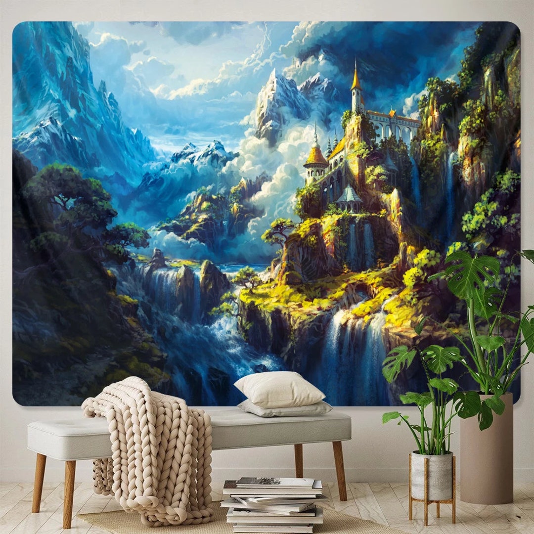 Fantasy Castle Tapestry Fairy Tale Wall Hanging Magical Landscape ...