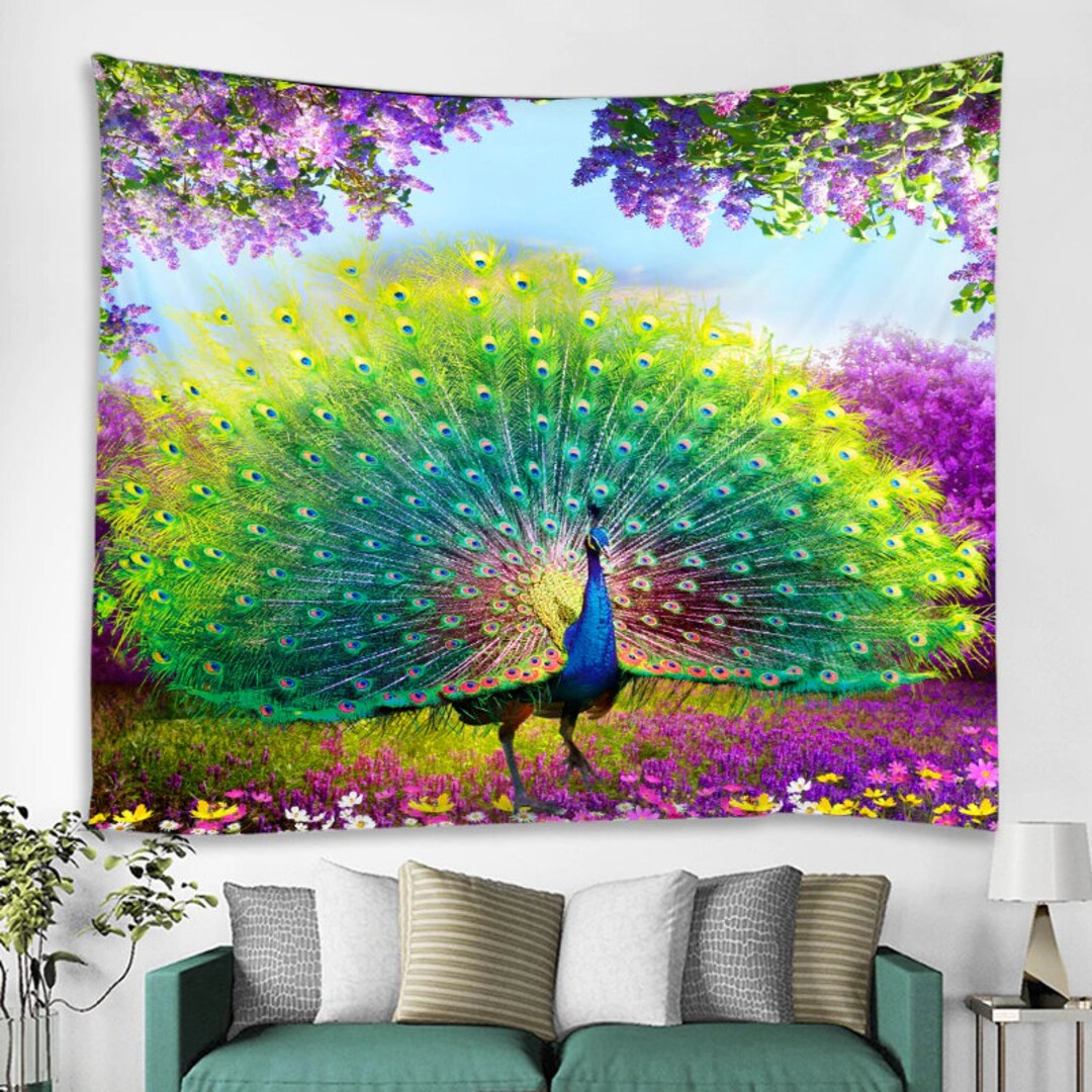 Peacock Wall Tapestry Floral Garden Tapestries for Home - Etsy