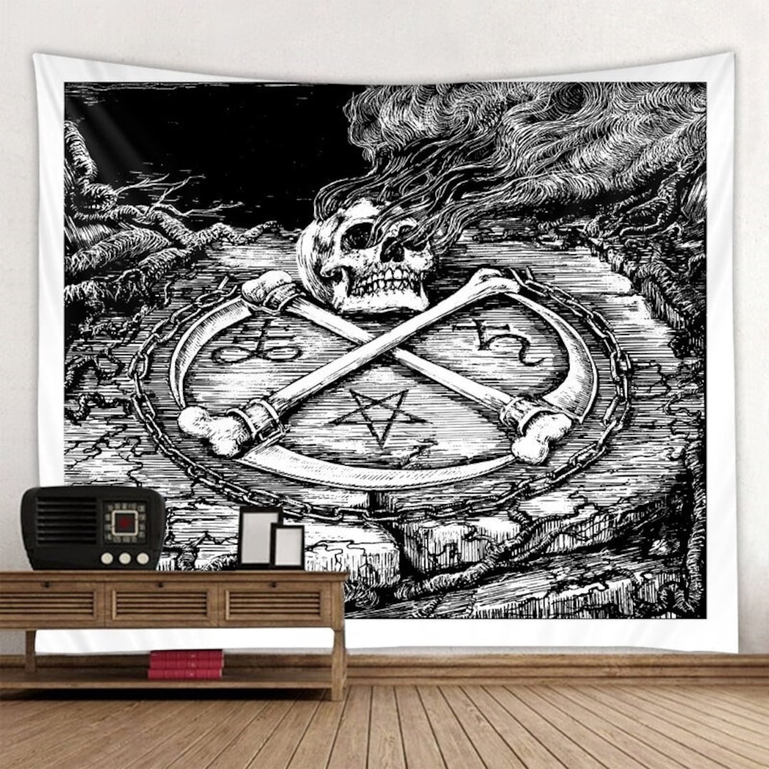 Skull and Pentagram Tapestry Satanic Altar and Wall Decoration Satan ...