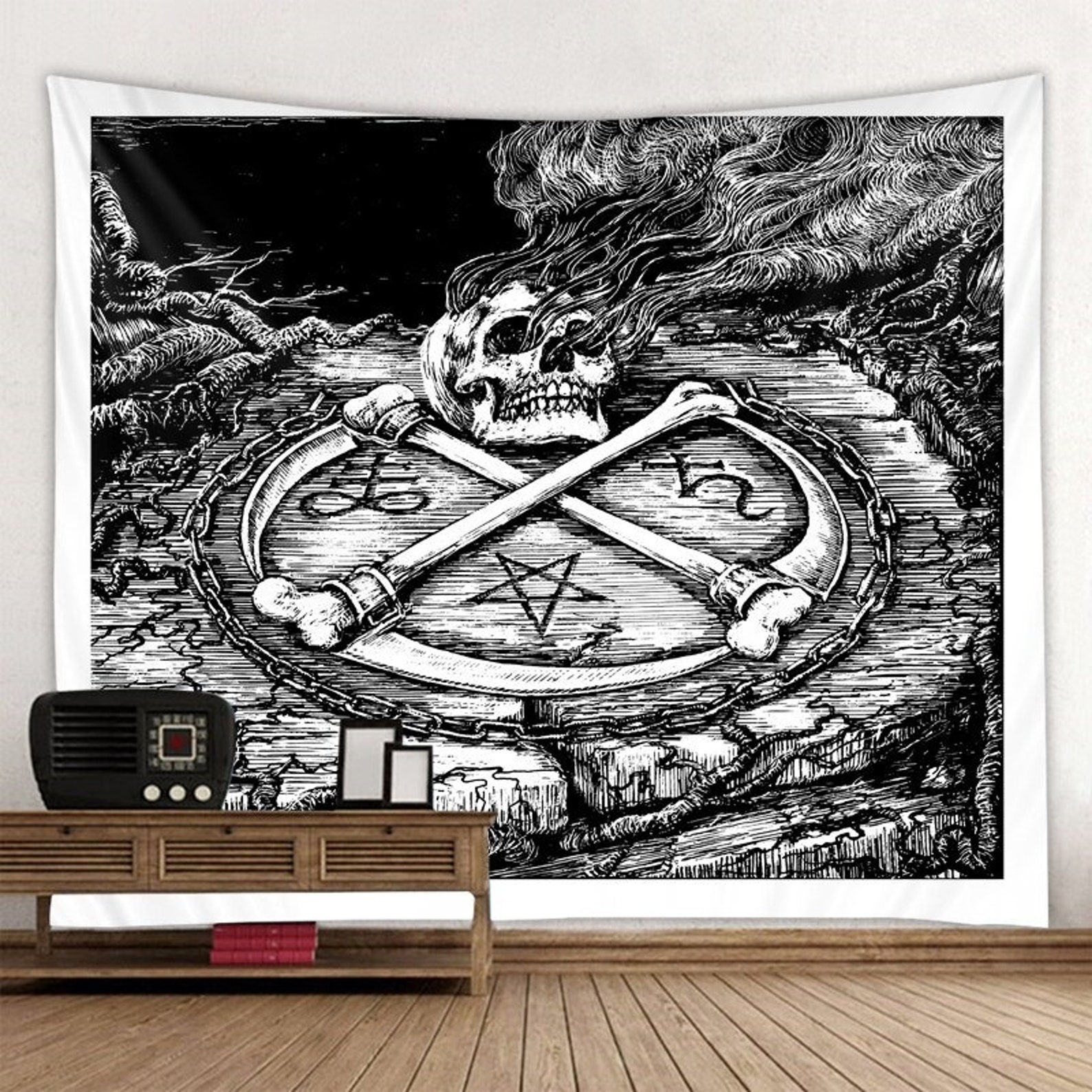Skull and Pentagram Tapestry Satanic Altar and Wall Decoration | Etsy