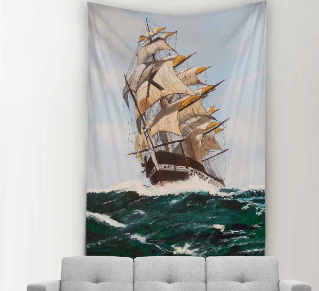 Sailing Ship Tapestry Wall Hanging, Large Wall Art, Nautical Art Print ...