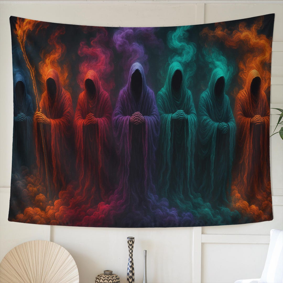 Mystical Hooded Figures Tapestry Wall Hanging, Death Dark Fantasy Art ...