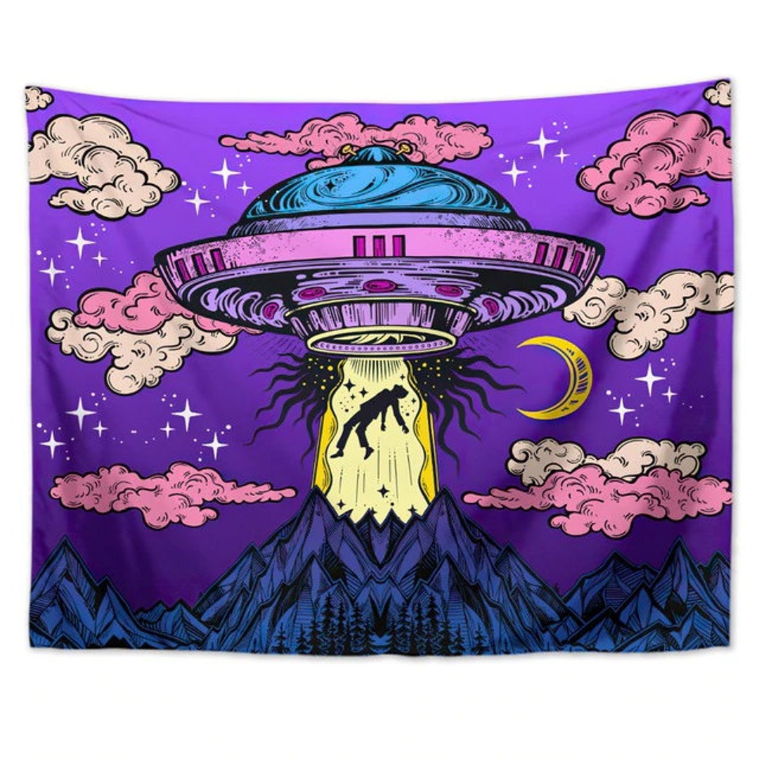 UFO Tapestry Alien Abduction Wall Hanging Decor Art Alien Spaceship ...