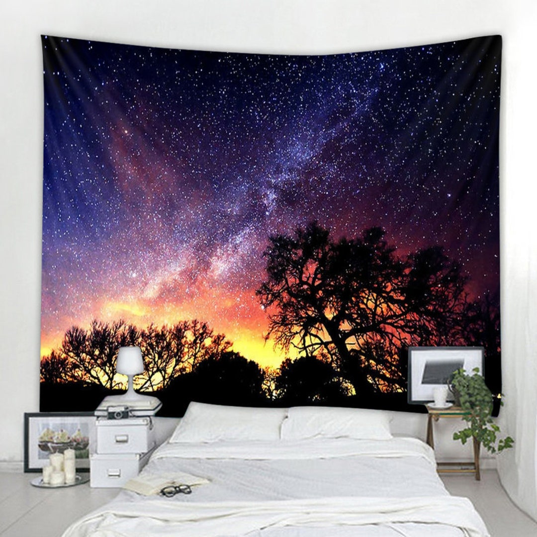 Starry Night Sky Tapestry Stars Galaxy Aesthetic Bohemian Cosmic ...