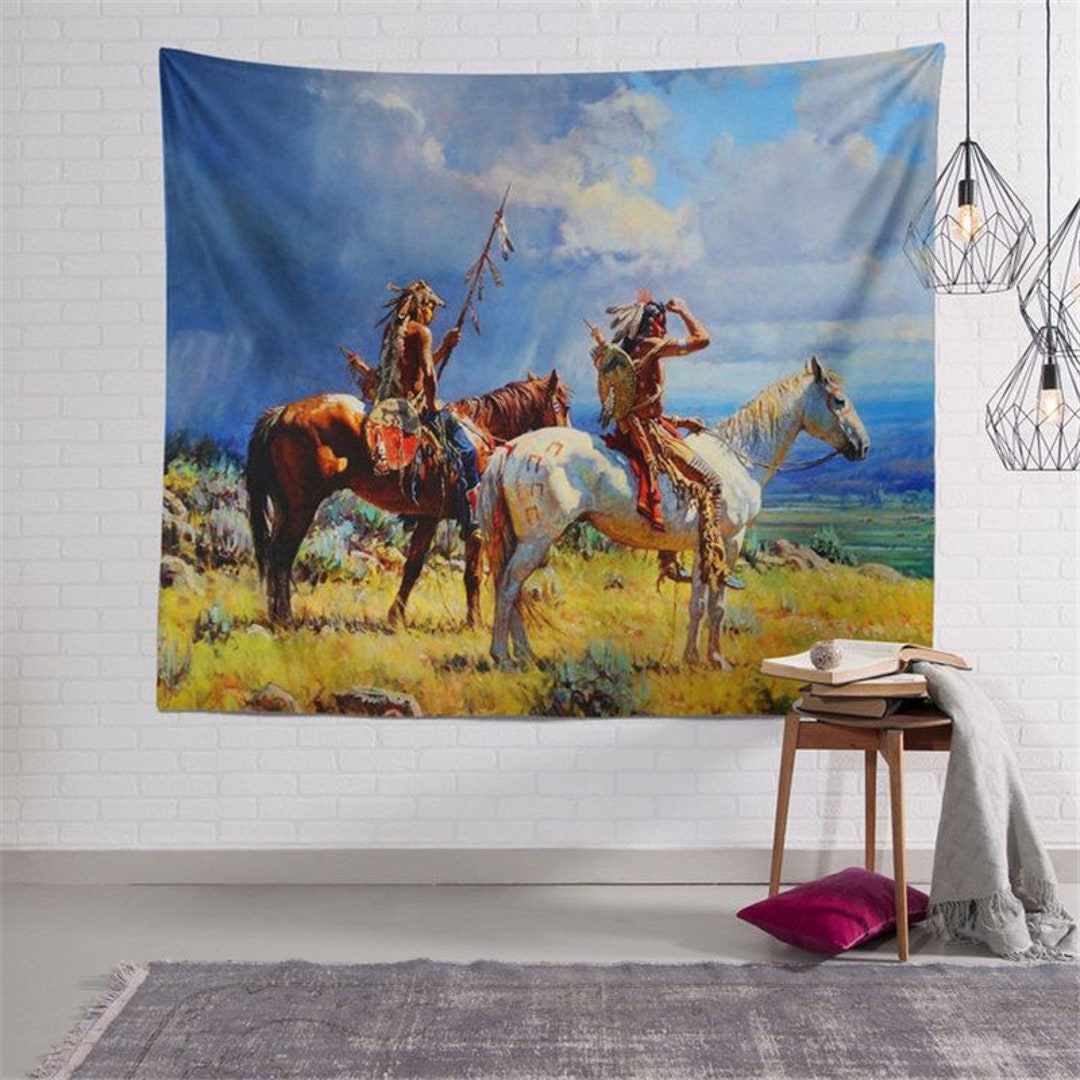 Native American Wall Decor Tapestry Chiefs Riding Horses Wall Decor ...