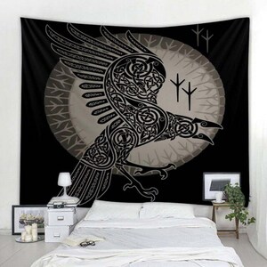 Viking Raven Tapestry Ancient Norse Rune Symbol Wall Hanging Viking ...
