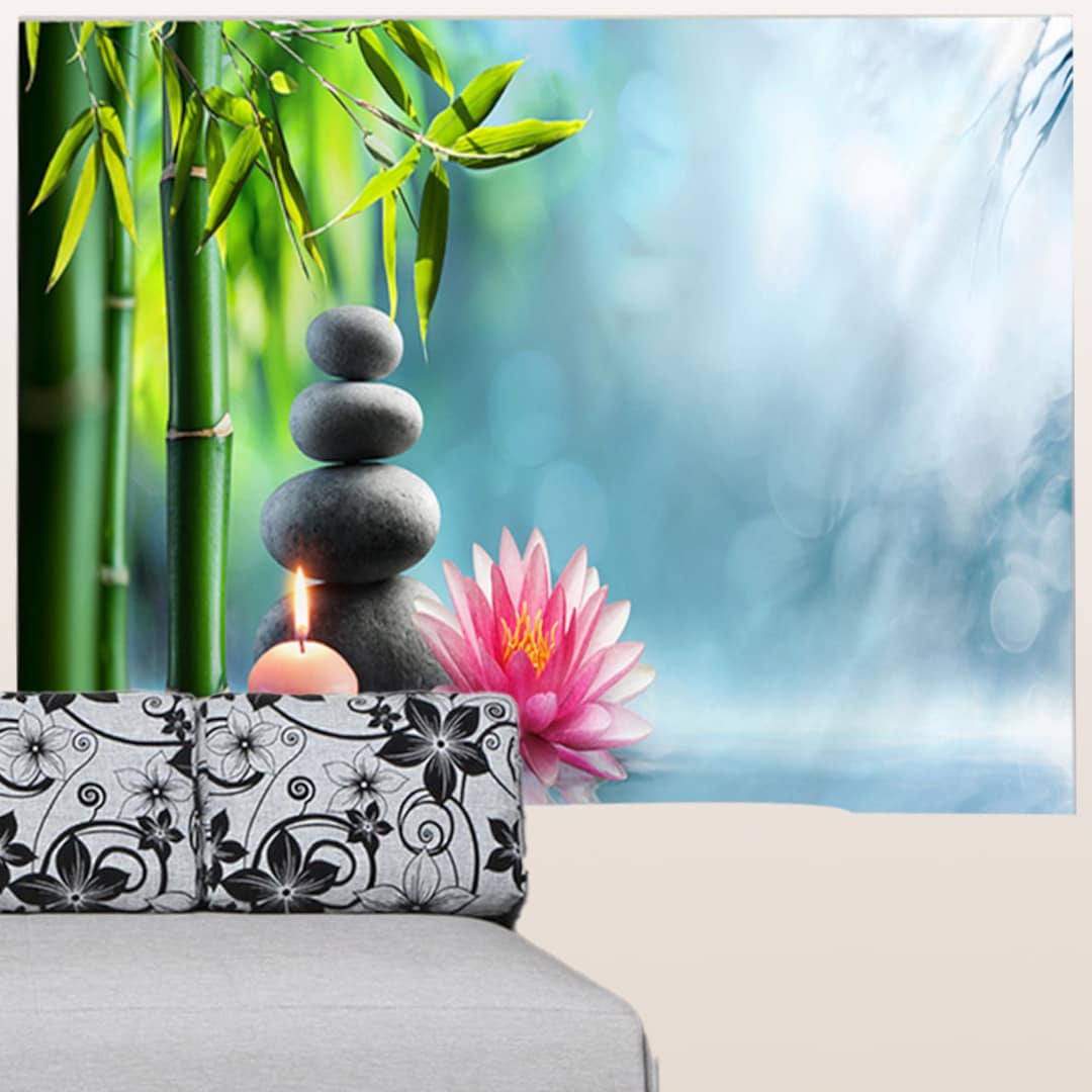 Beatiful Relaxing Zen Tapestry Wall Hanging Room Decor Spa Green Bamboo ...