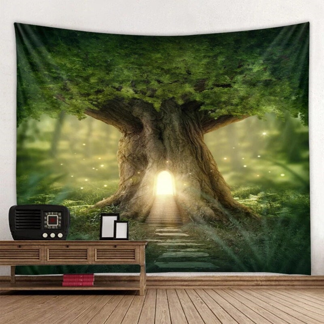Fantasy Tree Tapestry Fairy Tales Wall Hanging Magical A Large Tree ...