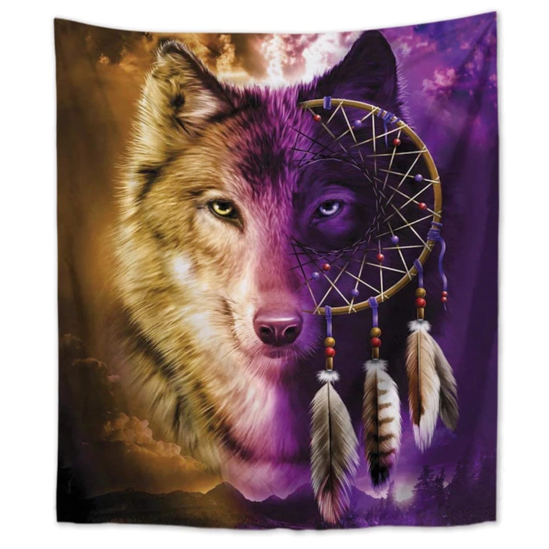 Wolf Tapestry Wolf Dream Catcher Wall Hanging Wolf Dreamcatcher ...
