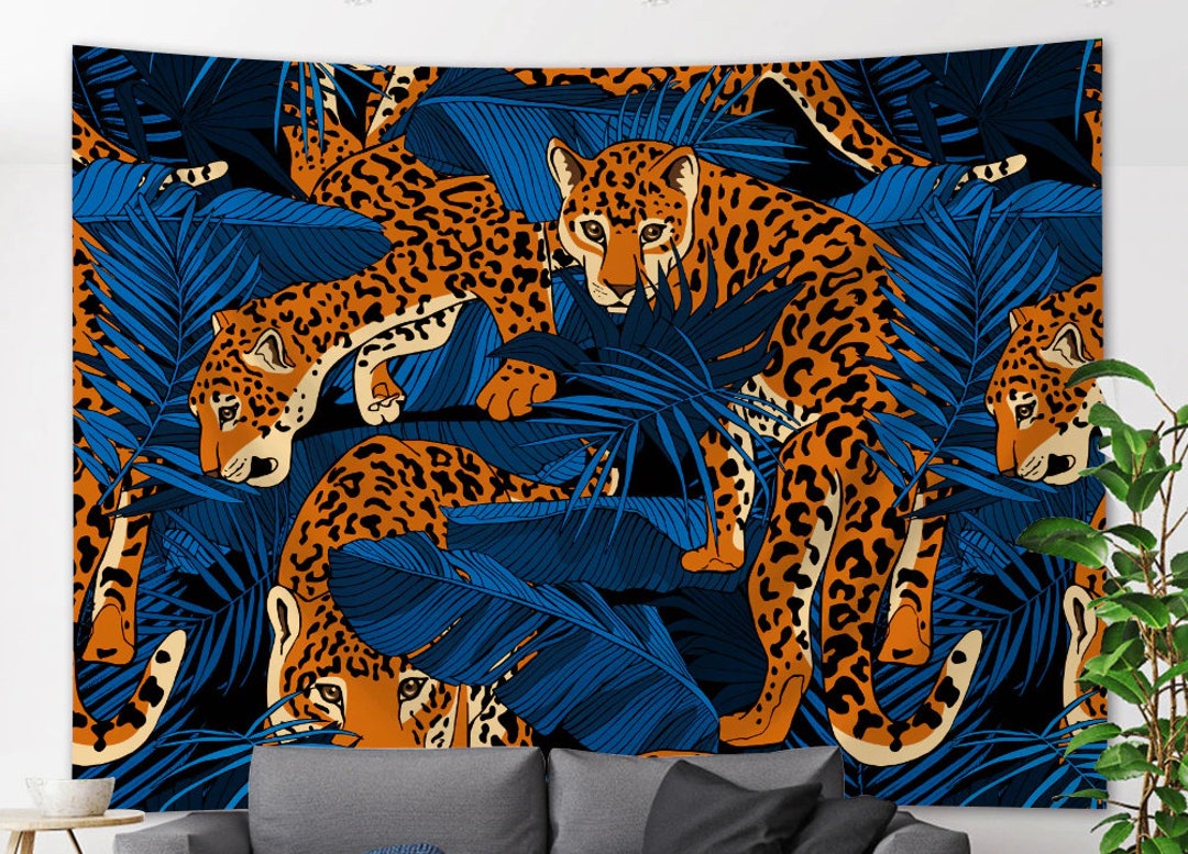 Wild Cat Tapestry Jungle Animal Leopard Wall Hanging Tropical Forest ...