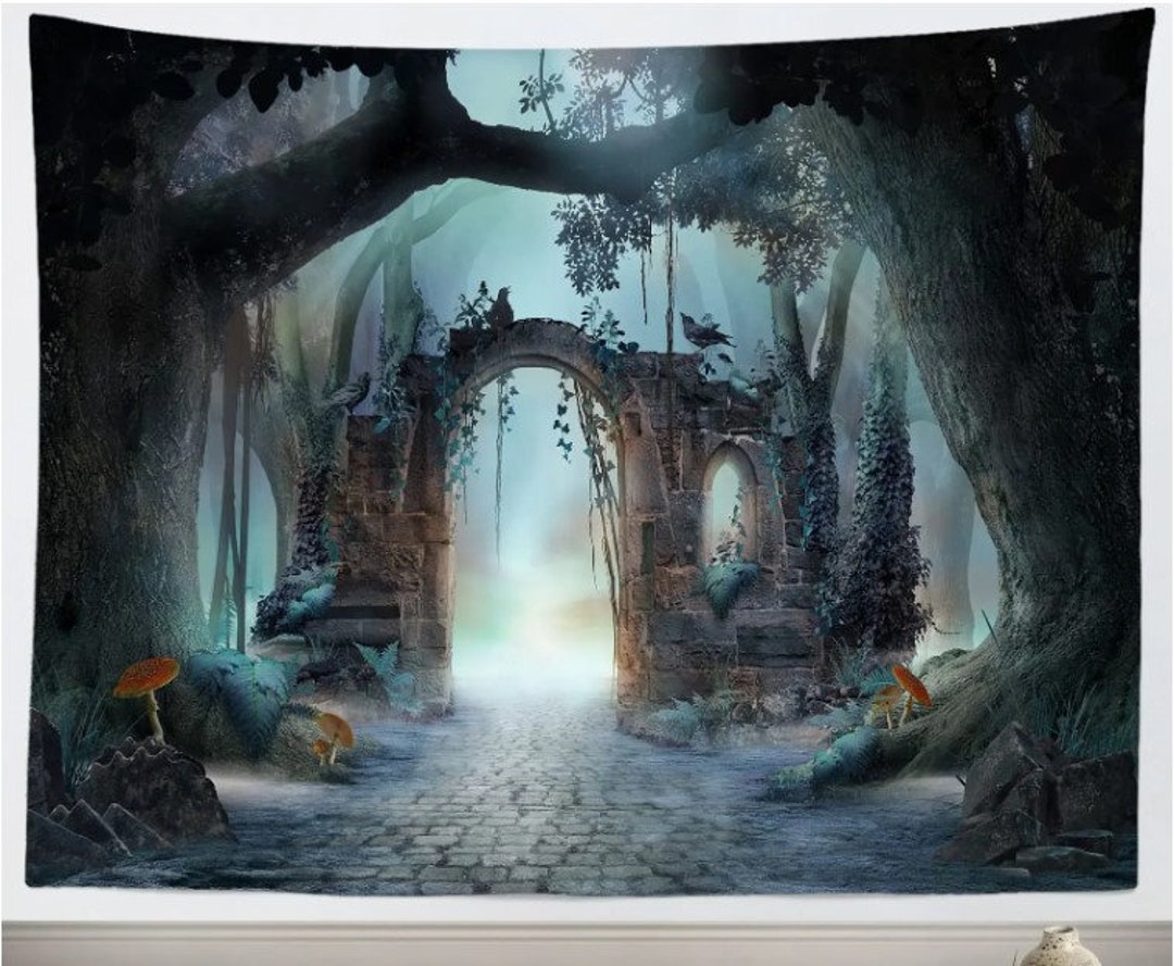 Magical Forest Gate Wall Hanging Tapestry, Mystical Woodland Tapestry ...