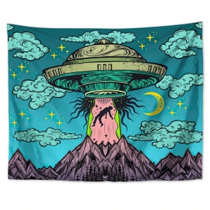 UFO Tapestry Alien Abduction Wall Hanging Decor Art Alien Spaceship ...