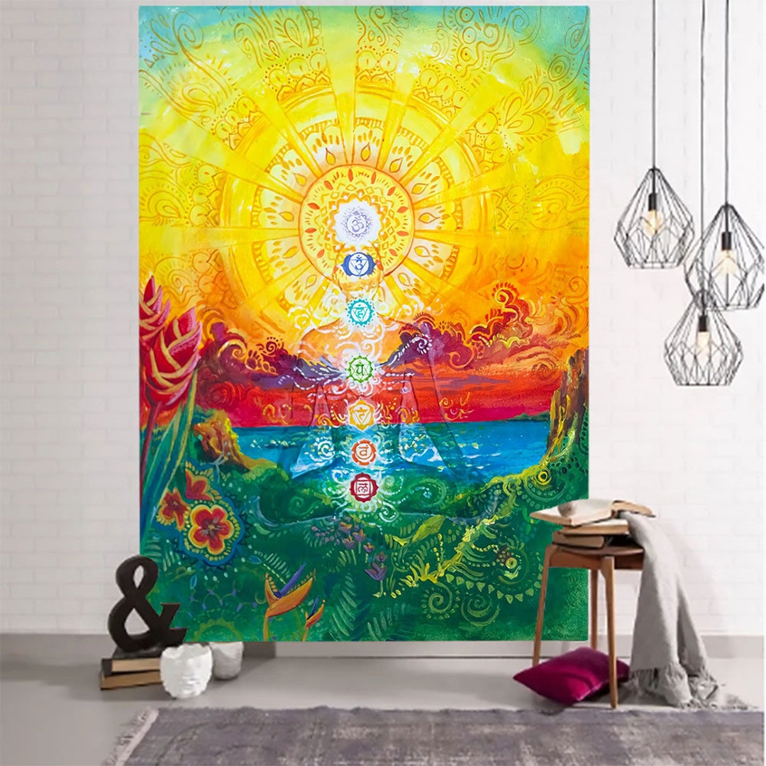 Seven Chakra Tapestry Colorful Yoga Meditation Wall Hanging Spiritual ...