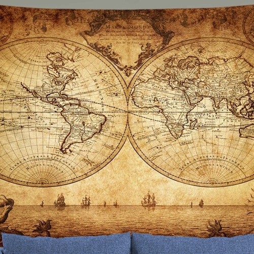 Antique World Map Tapestry Ancient Nautical Chart Sailing Wall | Etsy