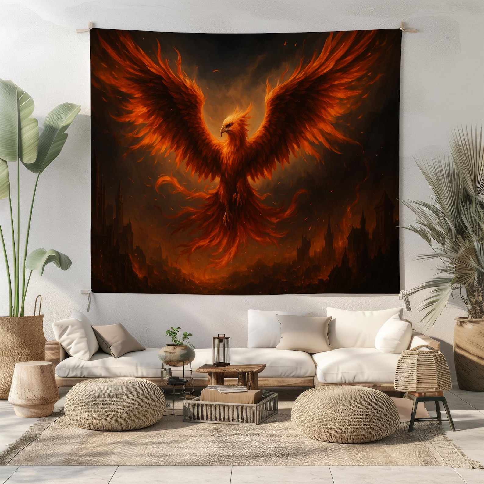 Fiery Phoenix Tapestry Wall Hanging – Mystical Firebird Art, Dramatic ...