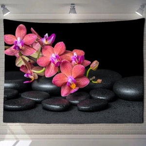 Zen Tapestry Zen Garden Wall Hanging Spa Green Bamboo Black Stone ...
