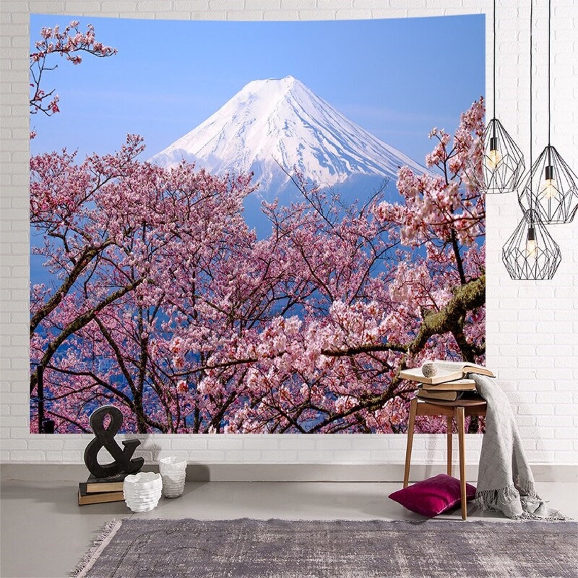 Mount Fuji Tapestry Cherry Blossoms Wall Hanging Japanese Tapestries ...