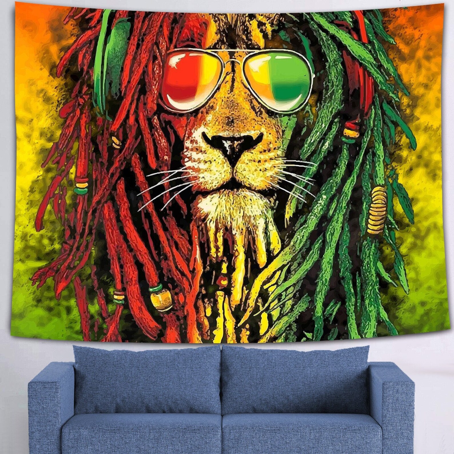 Rasta Lion Tapestry Rastafarian Wall Tapestry Wall Hanging Reggae Art ...