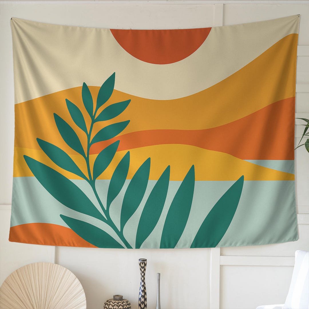 Modern Boho Tapestry Wall Hanging – Minimalist Sunset Art, Abstract ...