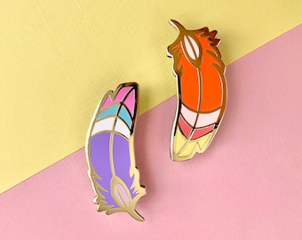 Harvest Moon Blue Feather Enamel Pin | Etsy